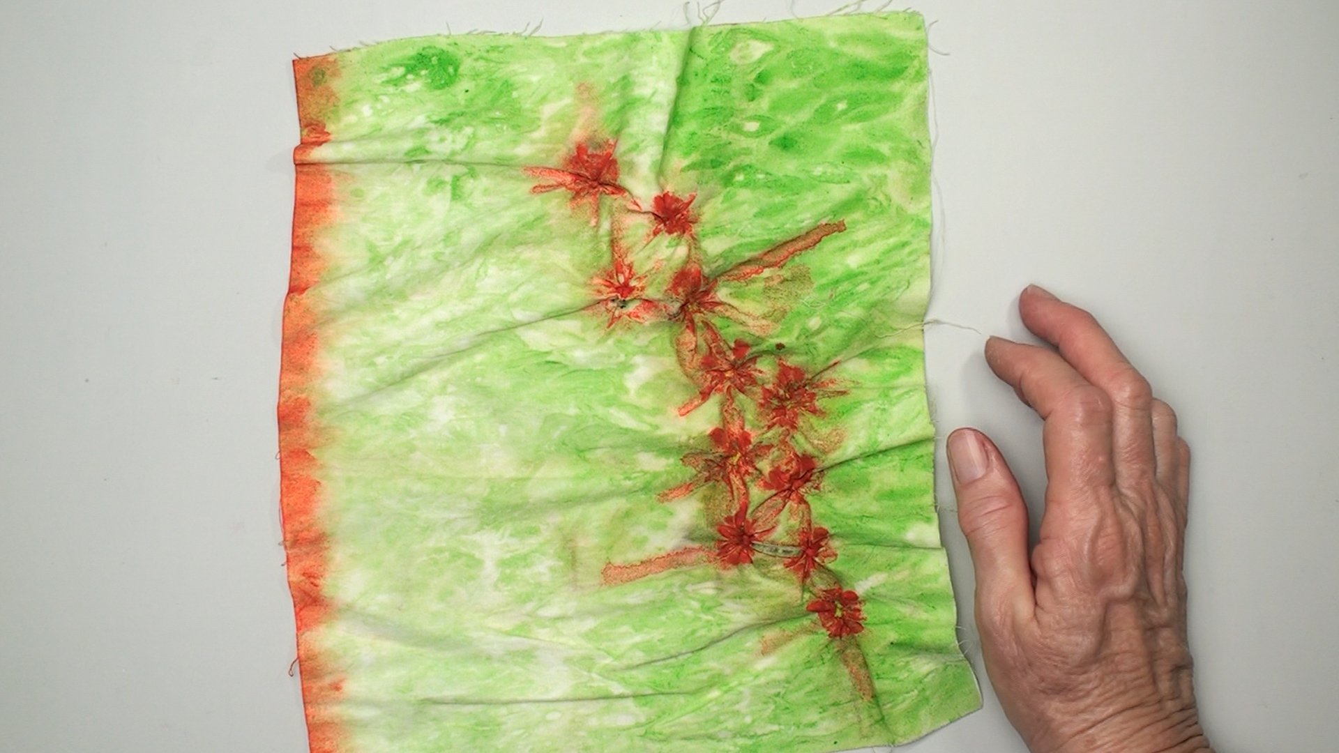 Painted Fabric – Cardboard Resist – Fiber Designs by Ann